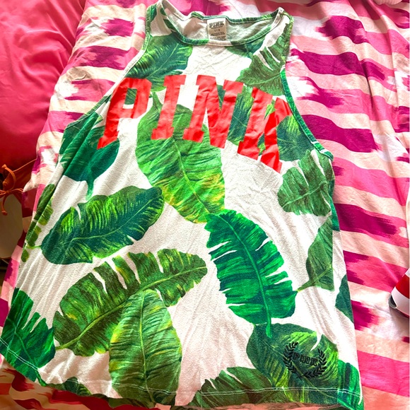 PINK Victoria's Secret | Tops | Rare Vs Pink Green Leaf Tank | Poshmark